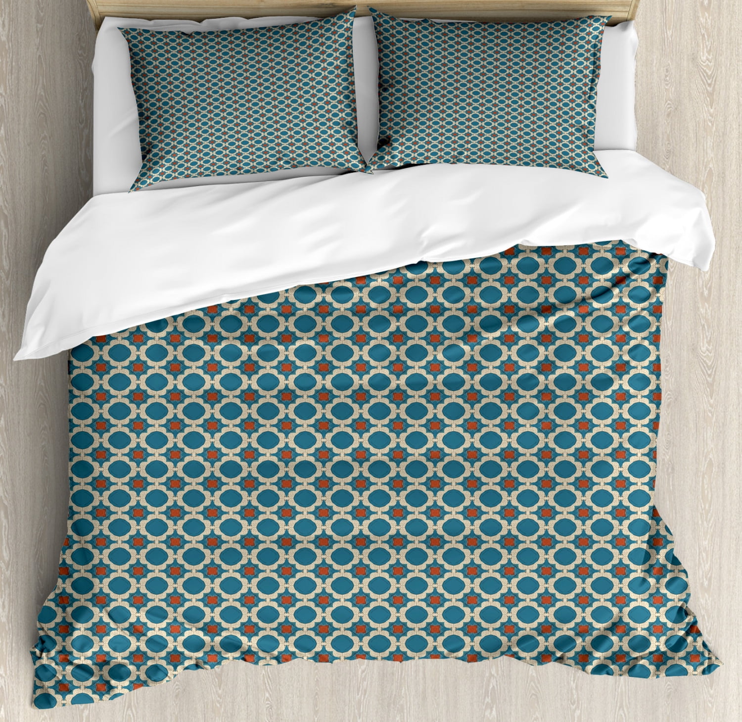Abstract Queen Size Duvet Cover Set, Hand Drawn Style Pattern with ...