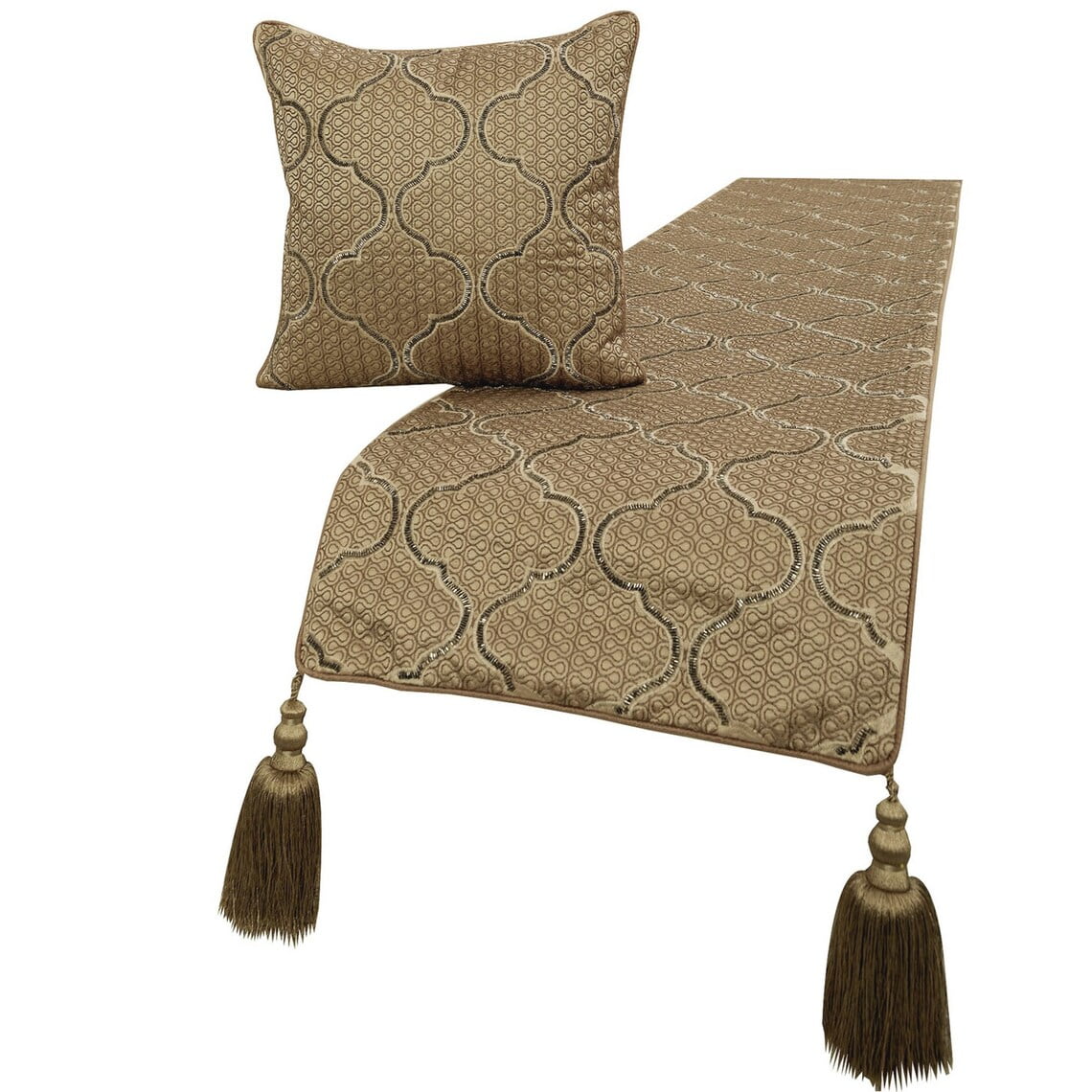 King / Queen / Twin Taupe Beige Designer Full 68"x18" Bed Runner WITH ...