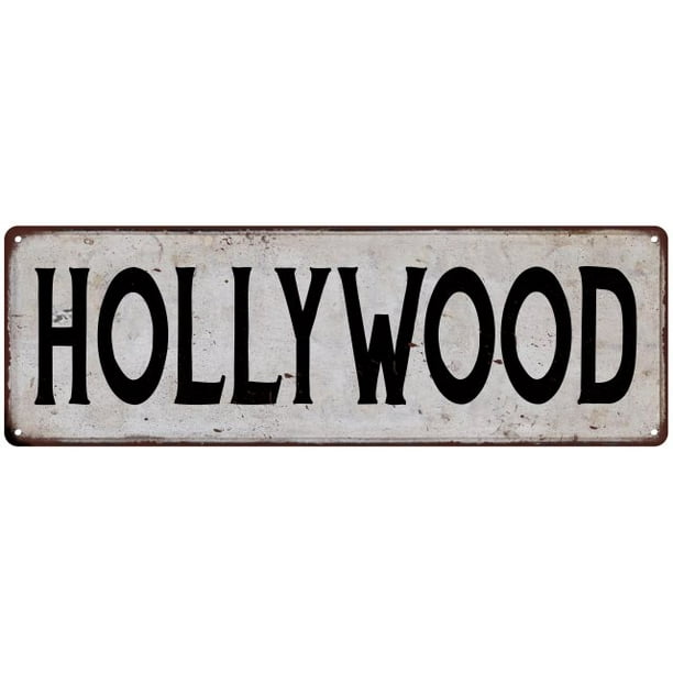 HOLLYWOOD Vintage Look Rustic Metal 6x18 Sign City State 106180041235 ...
