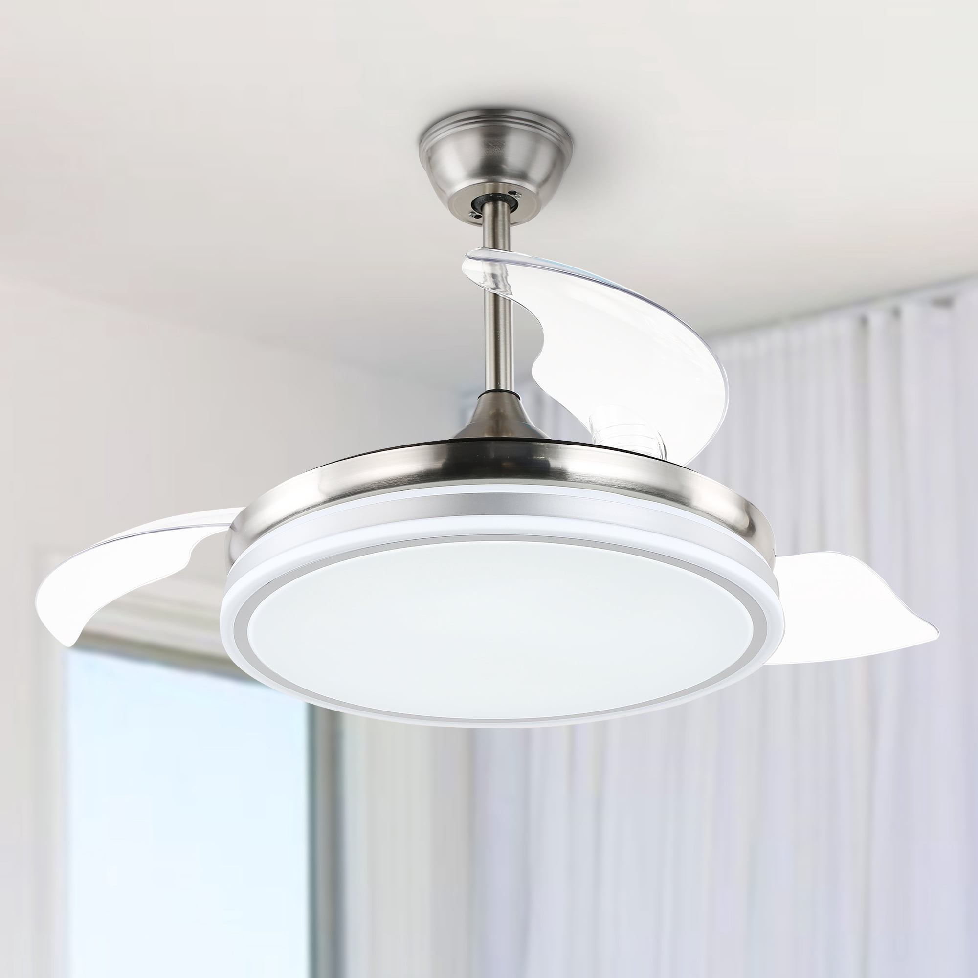 36" LED Retractable Blades Ceiling Fan with Remote Control and Light ...