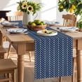 Blue Herringbone Stripes Table Runner, Modern Abstract Geometric Navy ...