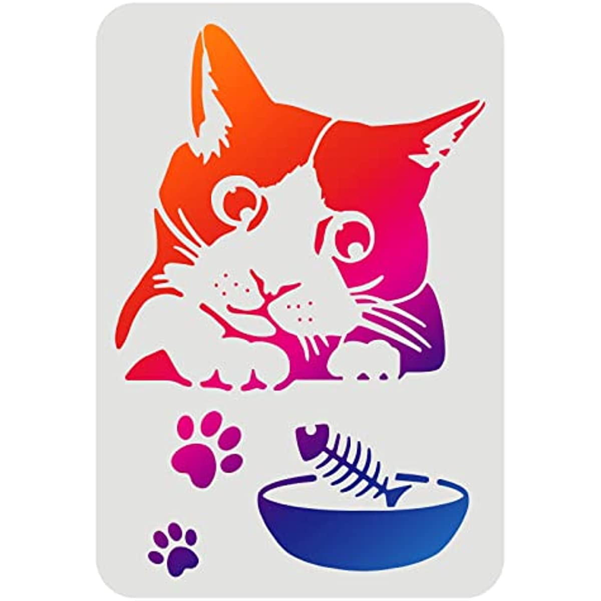 Cat Stencil Plastic Cat Paw Print Painting Stencil Cat Bowl Fishbone ...