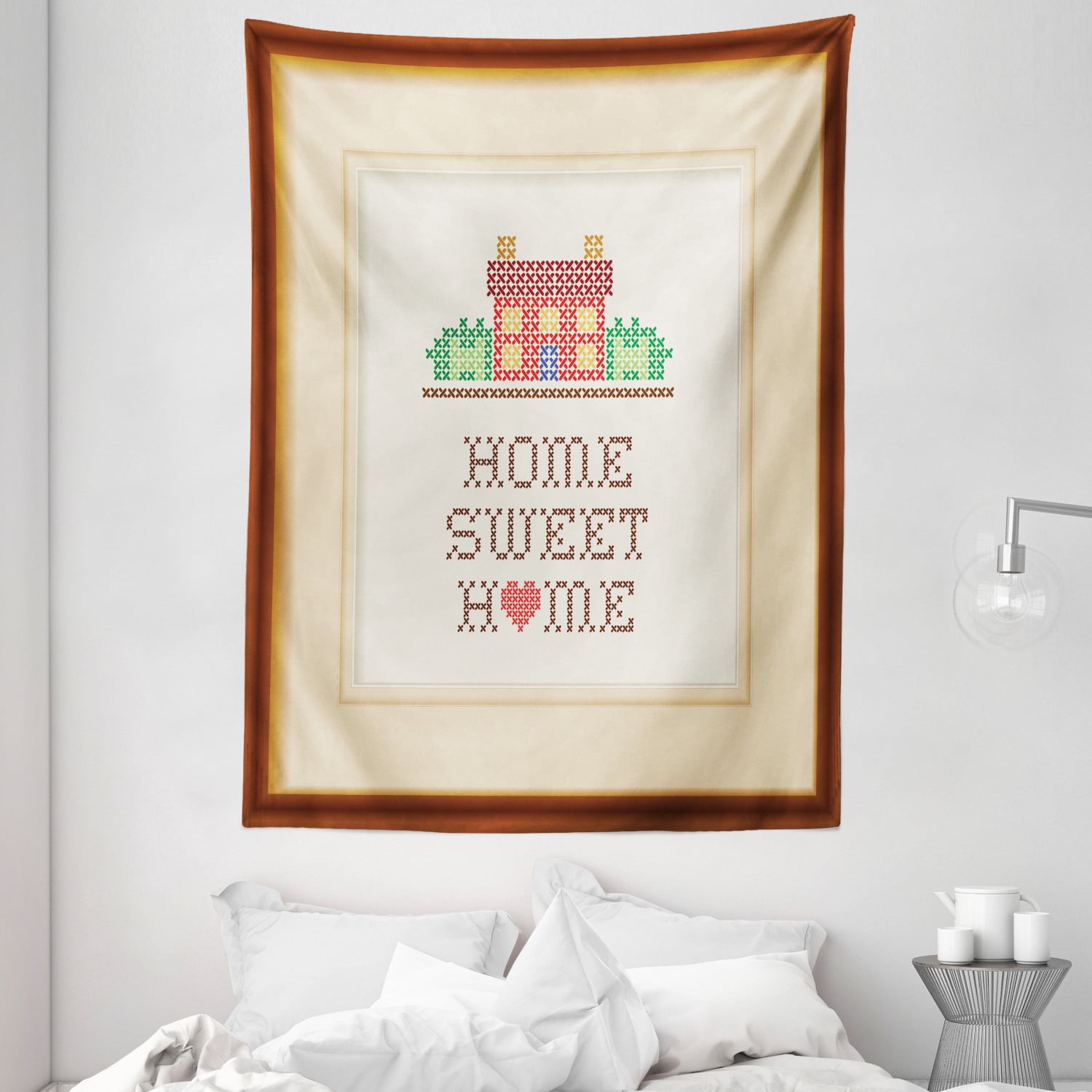 Quote Tapestry, Home Sweet Home Message with Hand Drawn Stich Design ...