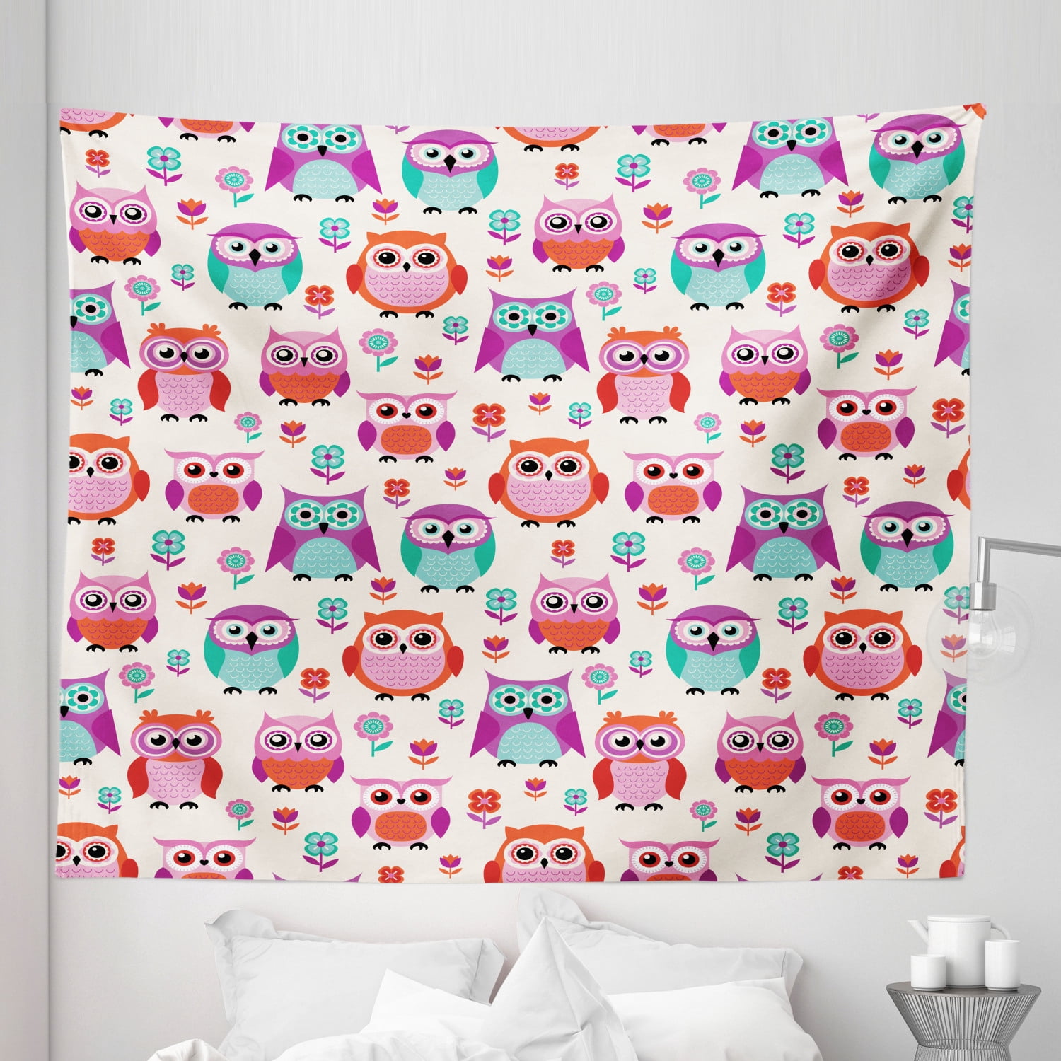 Owls Tapestry, Owls Happy Hipster Modern Repeated Animals Pattern ...