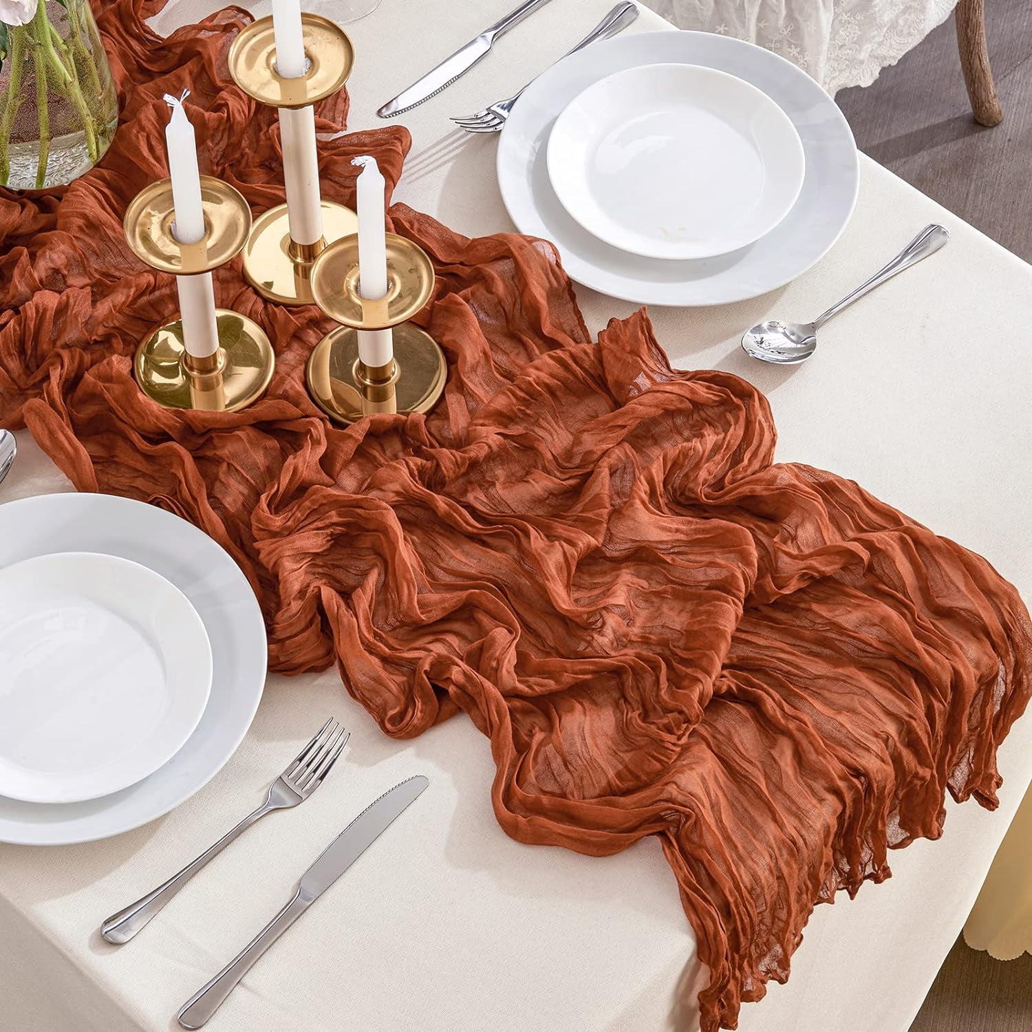 Click here for Srizian Terracotta Boho Table Runner 10ft Wide Gau... prices
