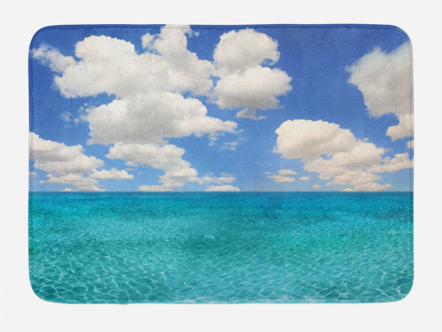 Ocean Bath Mat, Dreamy Skyline with Clouds over Crystal Water Sea Coast ...