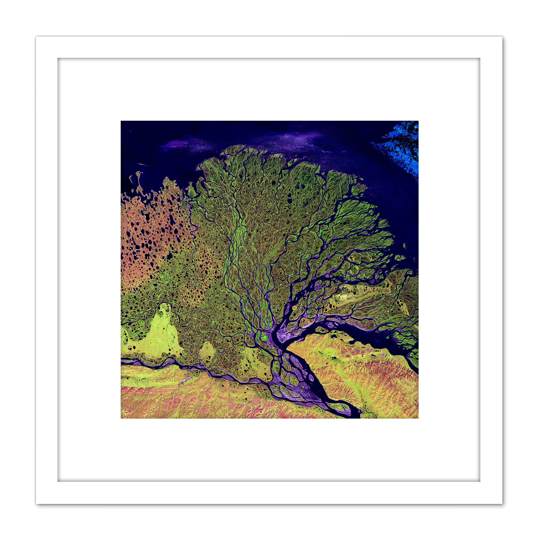 Landsat Satellite Lena River Delta Photo 8X8 Inch Square Wooden Framed ...