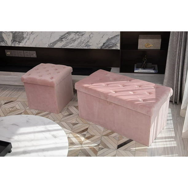 PINPLUS 30" & 15" Collapsible Ottoman Bench,Velvet Pink Storage, Toys ...
