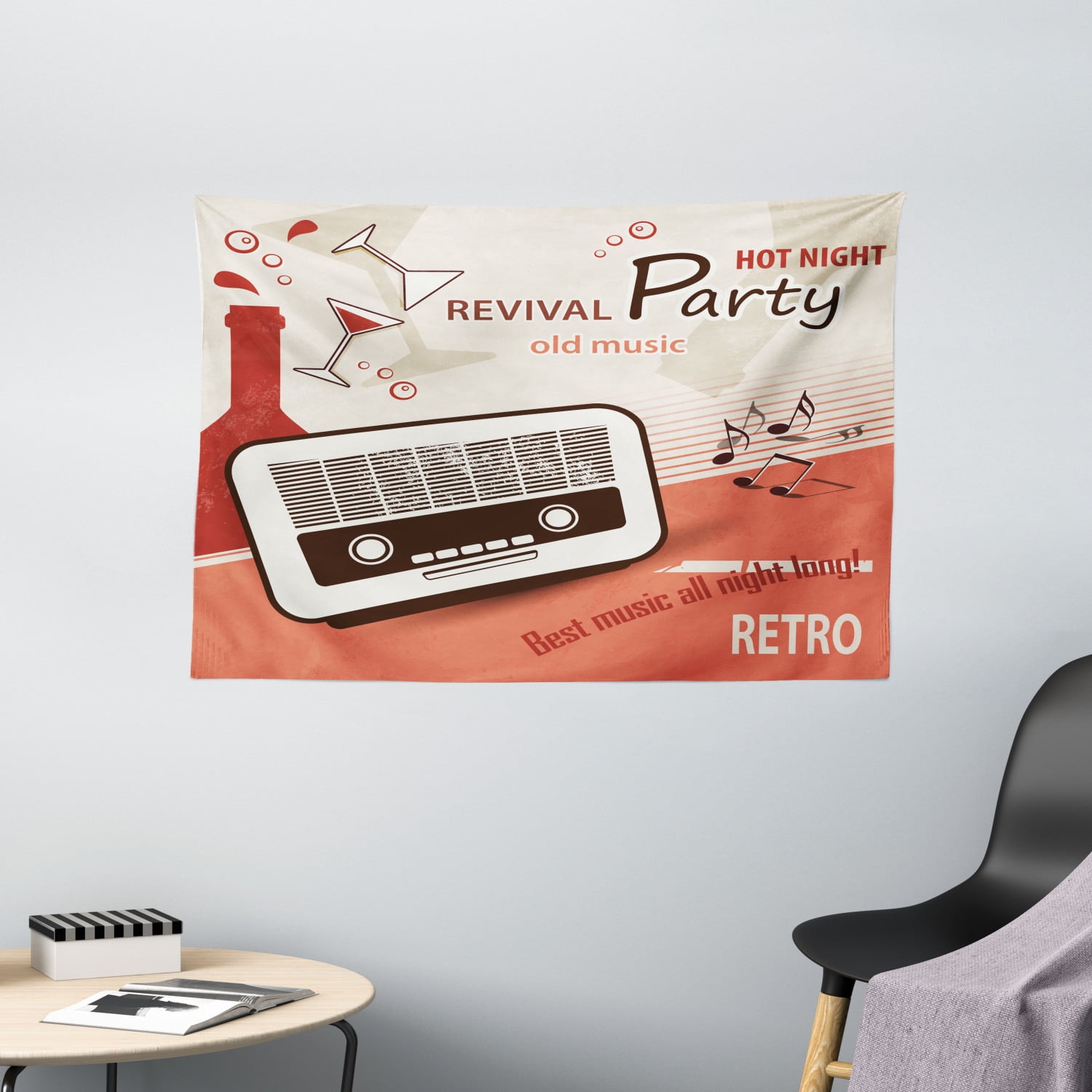 70s Party Decorations Tapestry, Old Fashioned Party Poster Old Radio ...