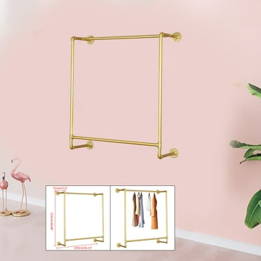 MONIPA Gold Wall Mounted Clothing Rack, Metal Industrial Pipe Hanging ...