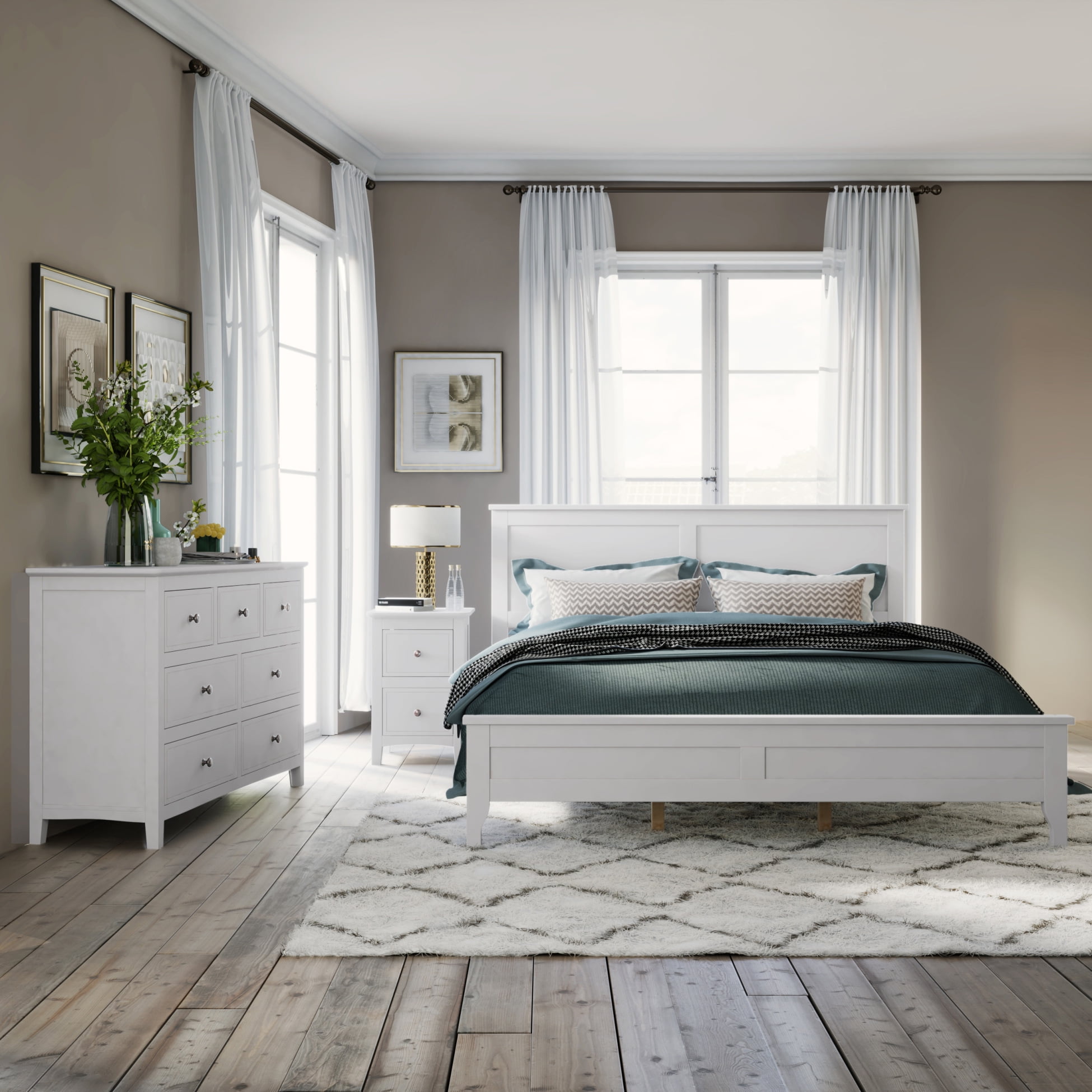 3 Piece Bedroom Furniture Set, Solid Wood Bedroom Set with Queen Size ...