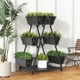 Gymax 3-tier Vertical Garden Planter Box w/ Lockable Wheels Drainage ...