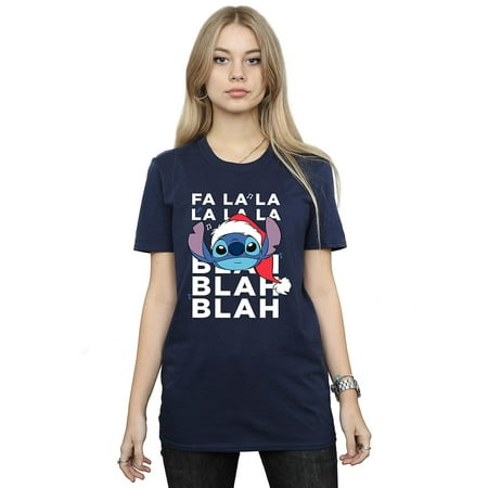 Disney Women's Lilo And Stitch Christmas Blah Blah Blah Boyfriend Fit T ...