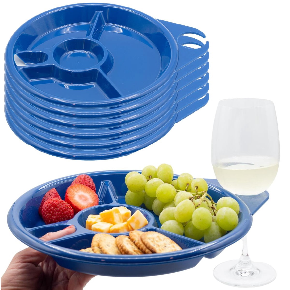 Coghlan's 10” Reusable Blue Picnic Plate with Wine Glass Holder ...
