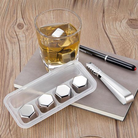 nlageisi 4Pcs Stainless Steel Hexagonal Ice Cubes Whiskey Wine Beer ...