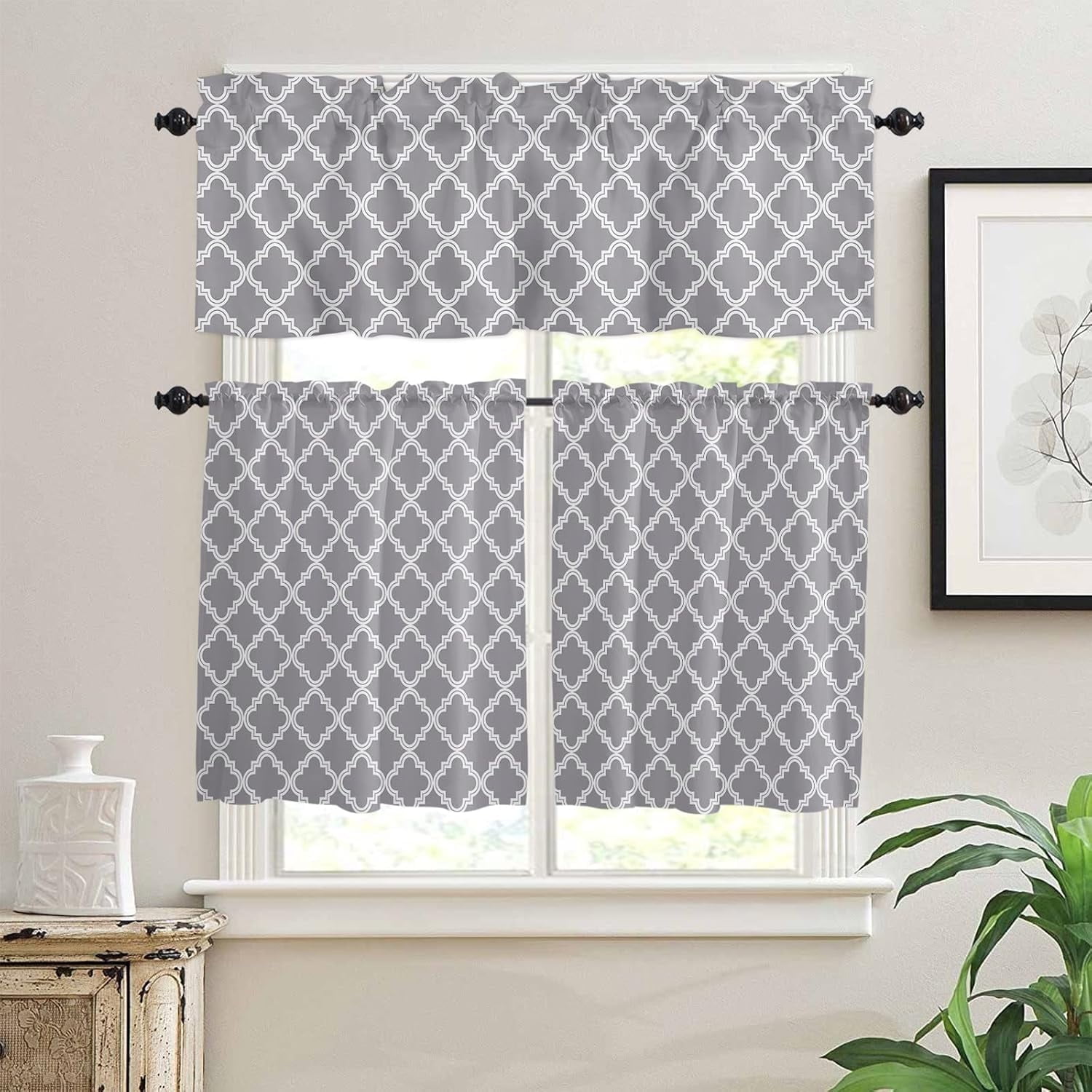 Click here for Pghzhf Gray 3 Pcs Kitchen Curtain Valance And Tier... prices