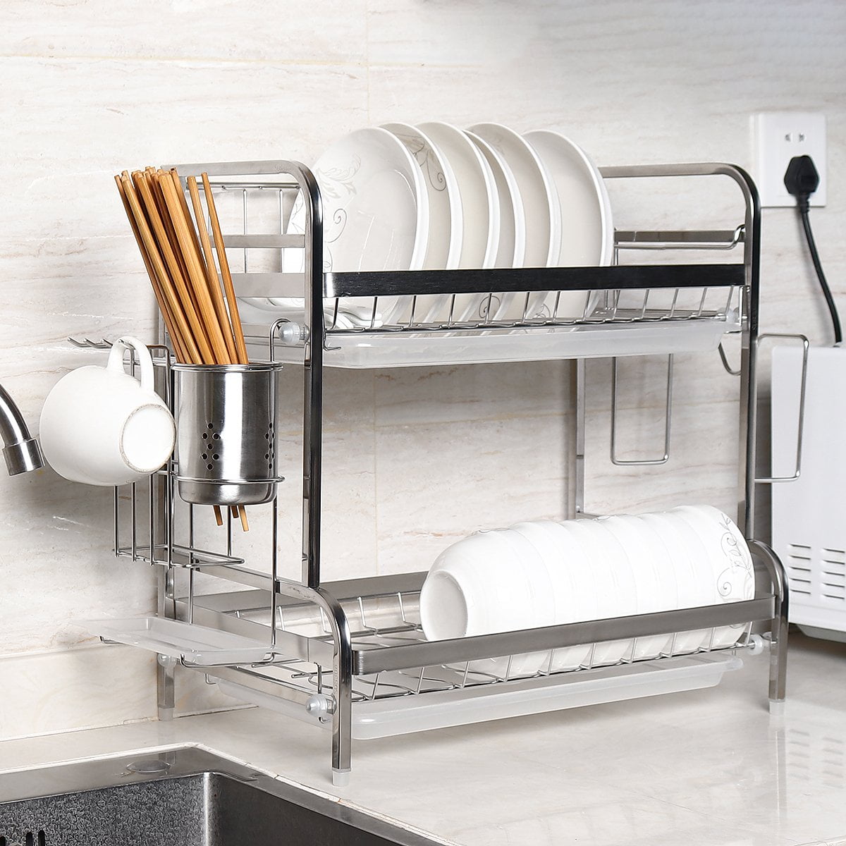 2 Tier Dish Drying Rack Stainless Steel Dish Rack Holder Drainer