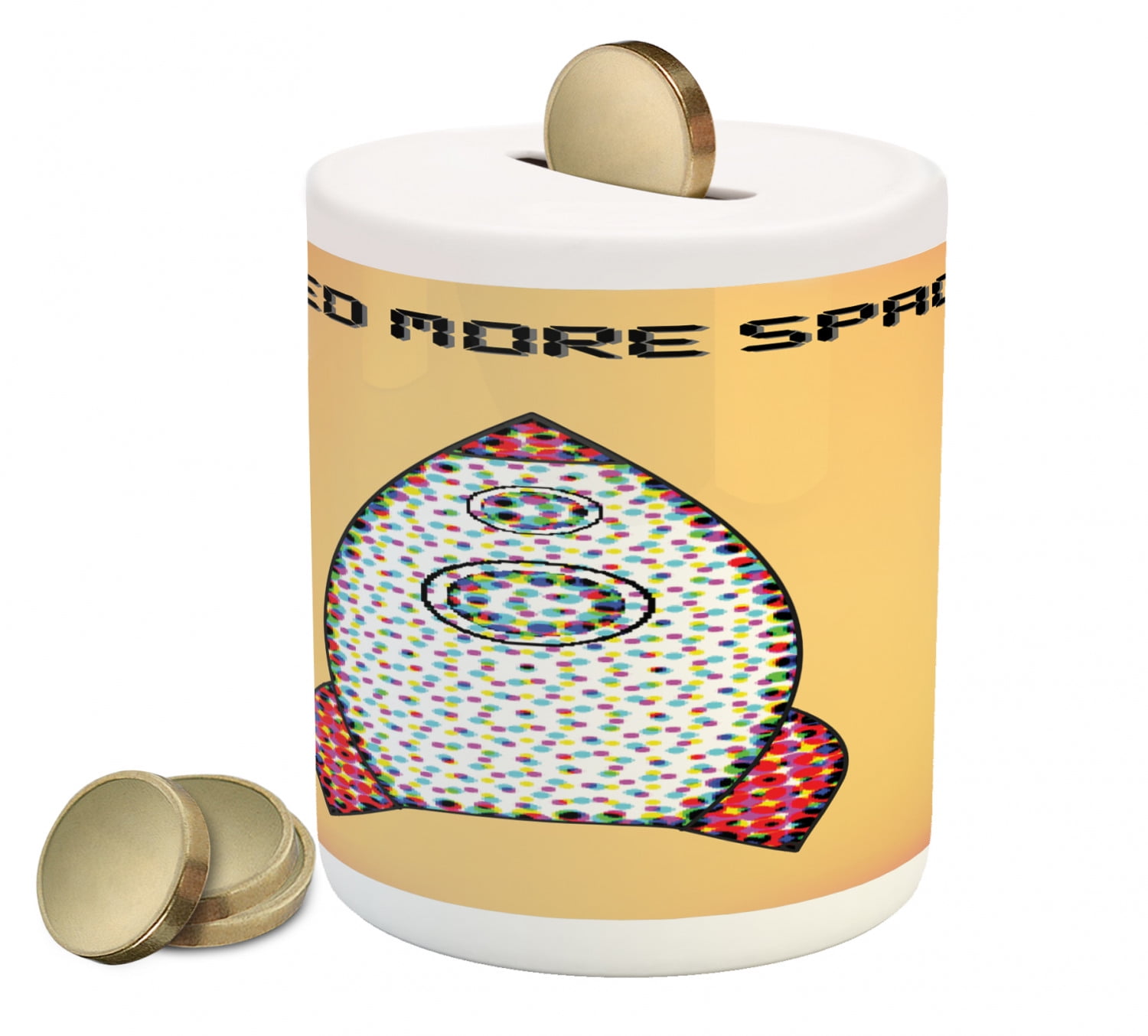 Vintage Piggy Bank, Words with Radiant Tone Futuristic Spaceship Rocket ...