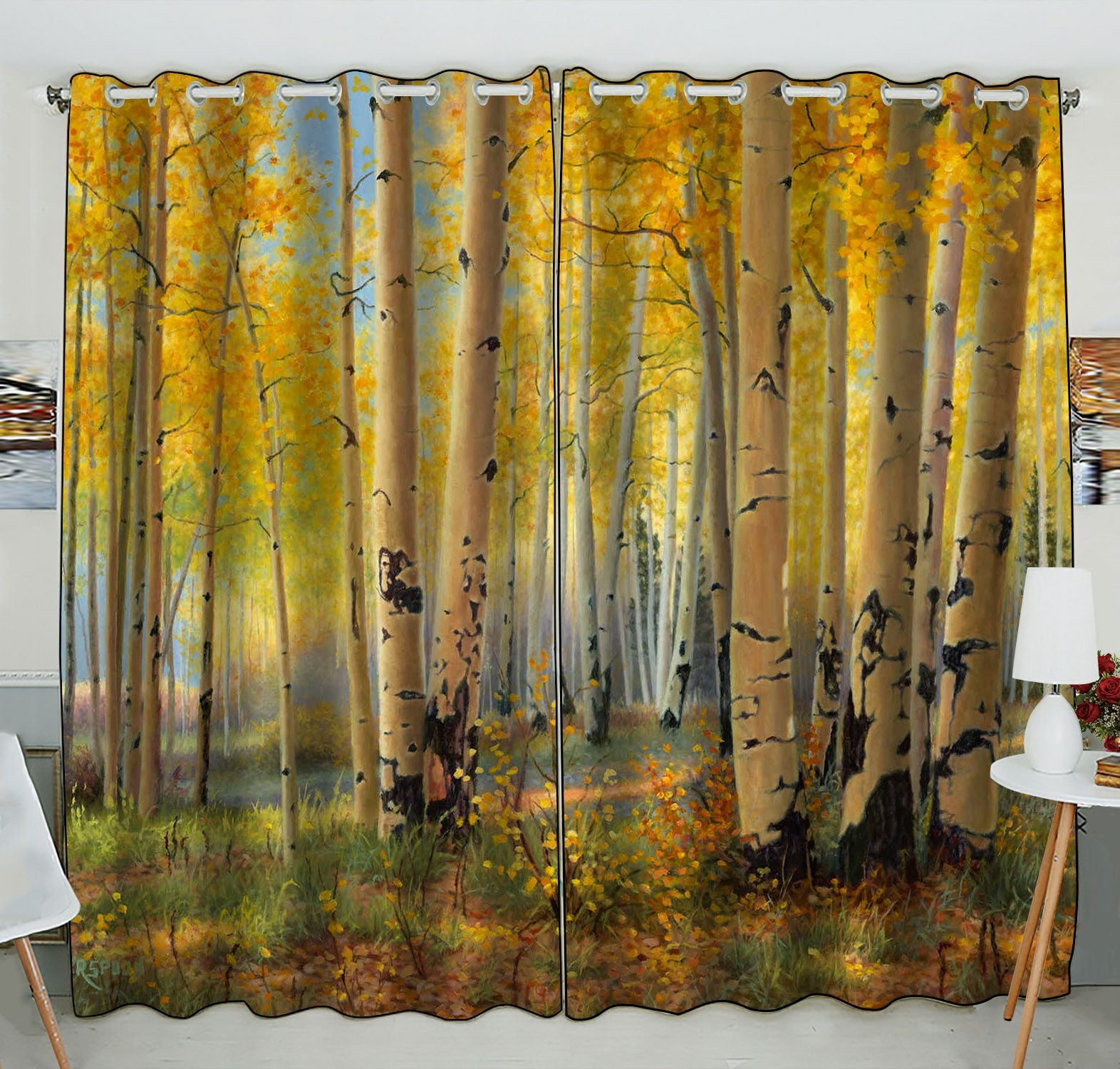 ZKGK Birch Tree Window Curtain Drapery/Panels/Treatment For Living Room ...