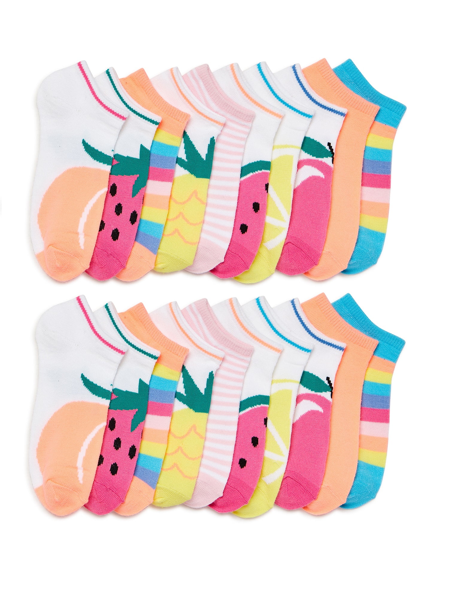 Wonder Nation Girls No Show Socks, 20-Pack, Sizes S-L - Walmart.com