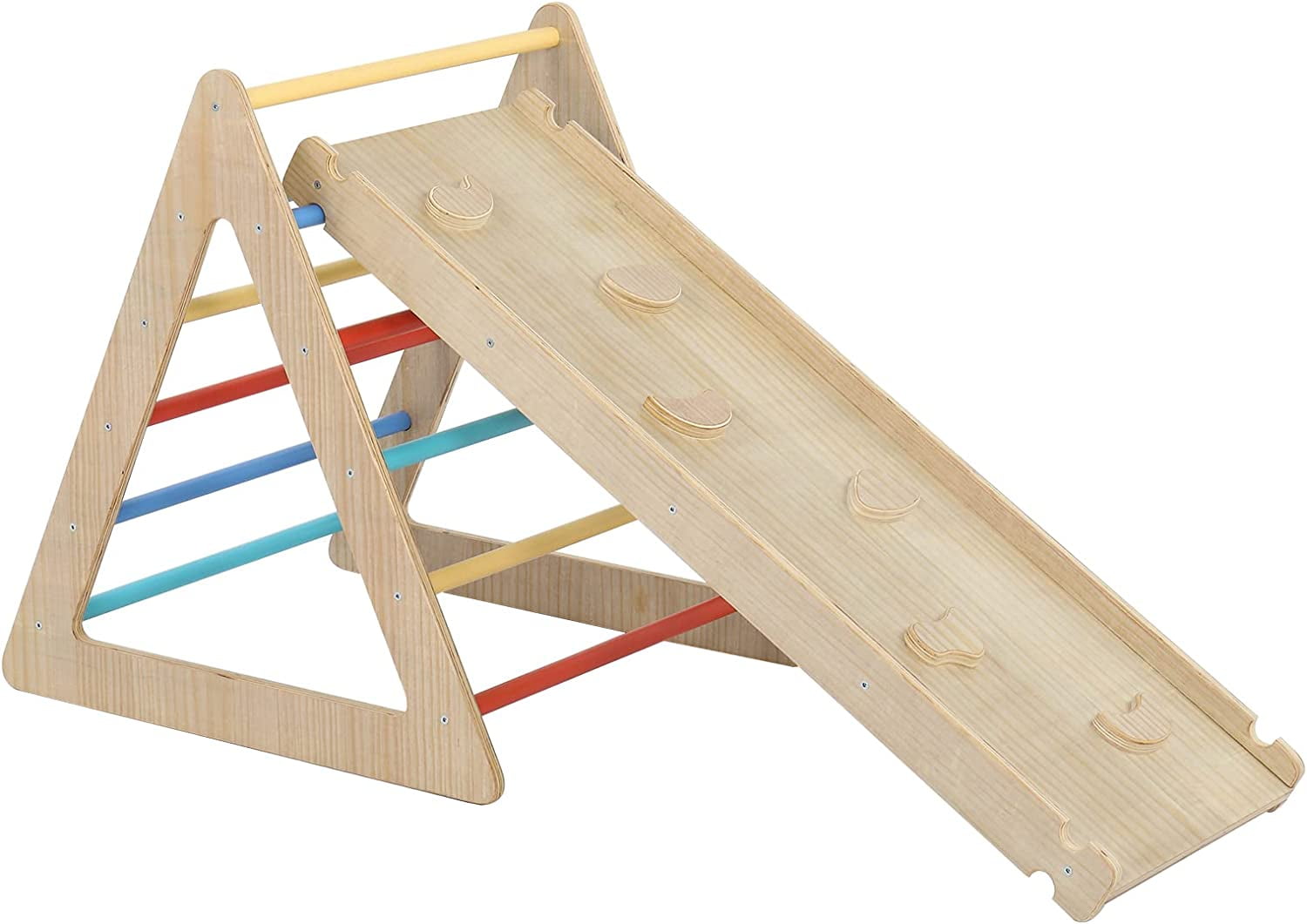JOYMOR 2 in 1 Toddler Wooden Triangle Climber with Ramp for Children ...