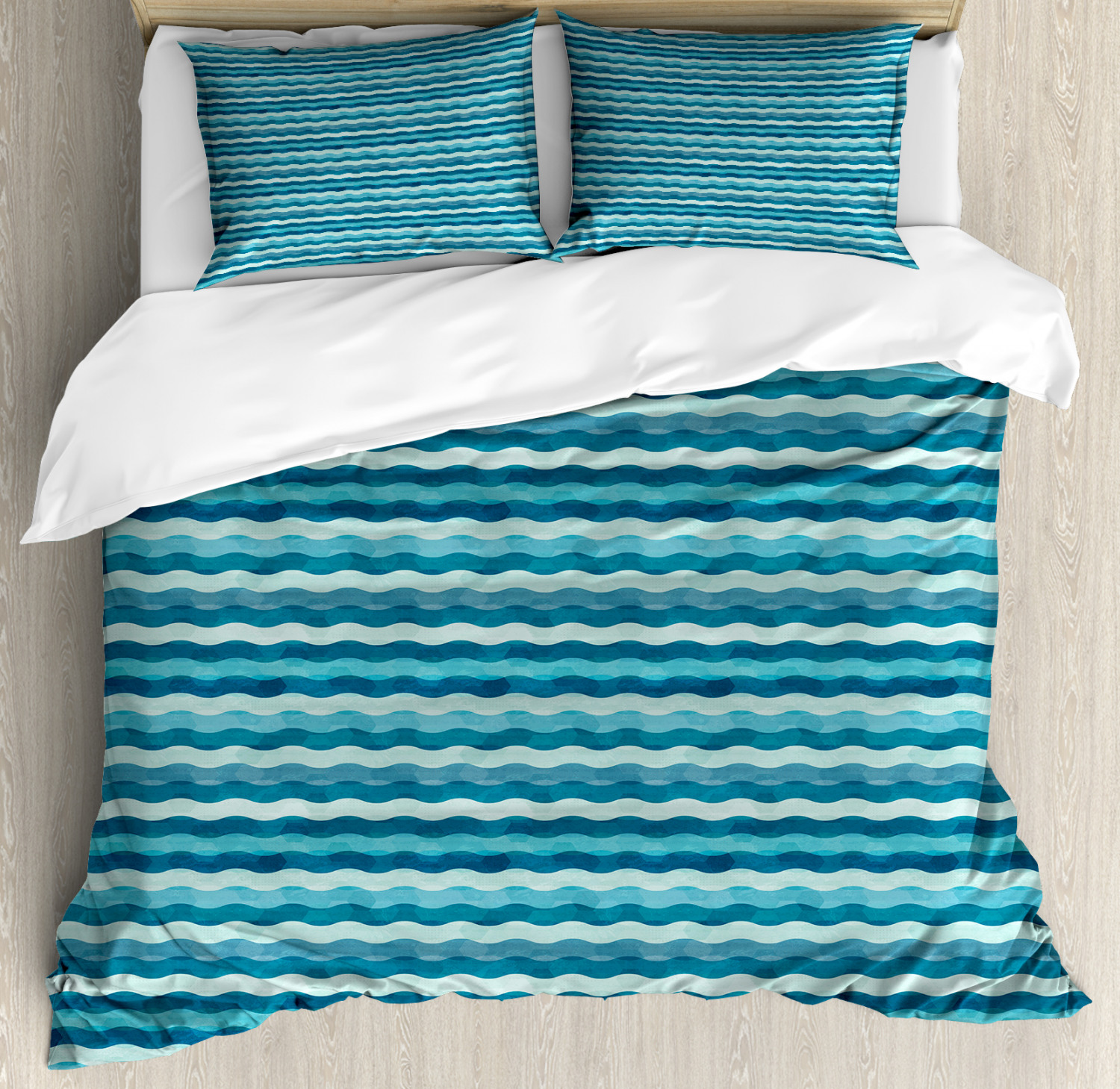 Abstract Duvet Cover Set King Size, Ocean Themed Wave Design Marine ...
