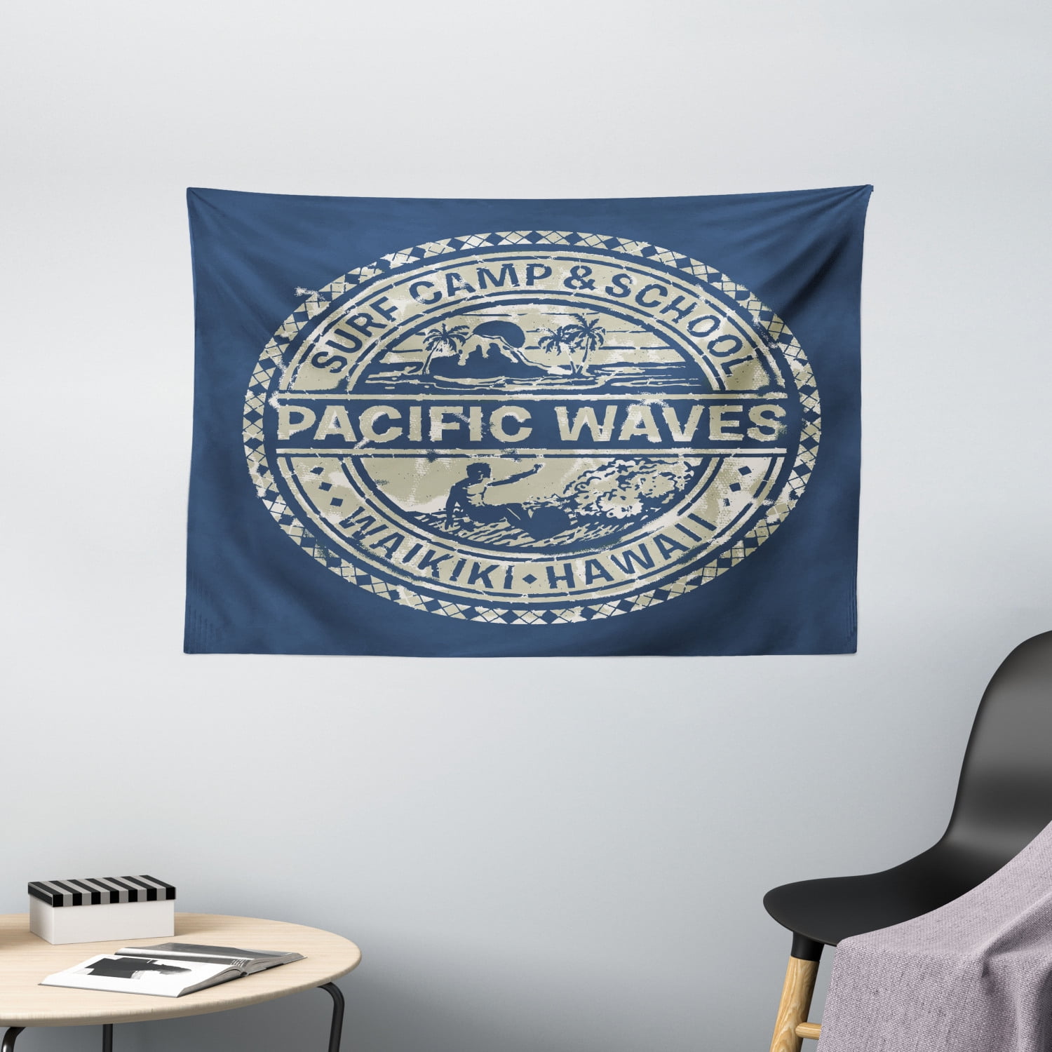 Modern Tapestry, Pacific Waves Surf Camp and School Hawaii Logo Motif ...