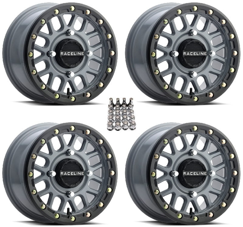 Raceline Podium Beadlock ATV Wheels/Rims Grey 15" Sportsman RZR Ranger ...