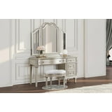 Evangeline 3-piece Vanity Table Set with Tri-Fold Mirror and Stool ...