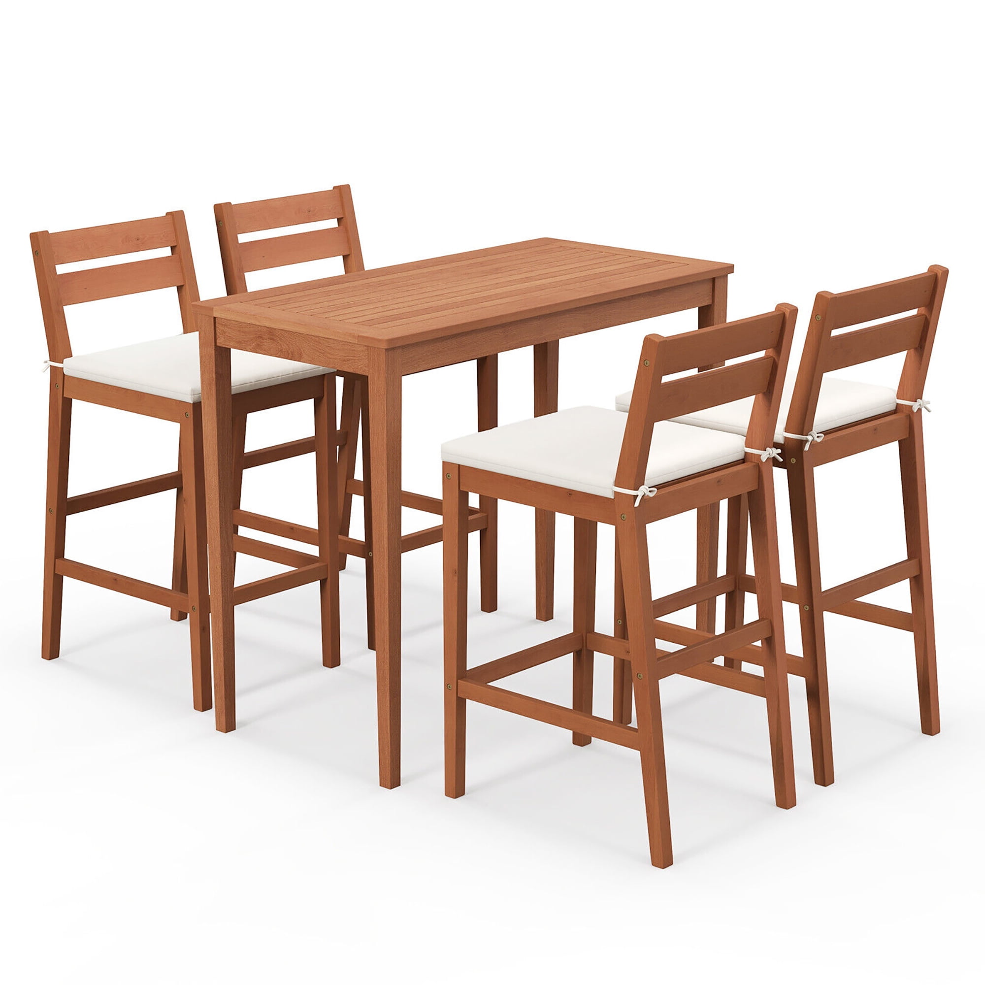 Click here for Gymax 5 Piece Outdoor Bar Set Patio Eucalyptus Woo... prices