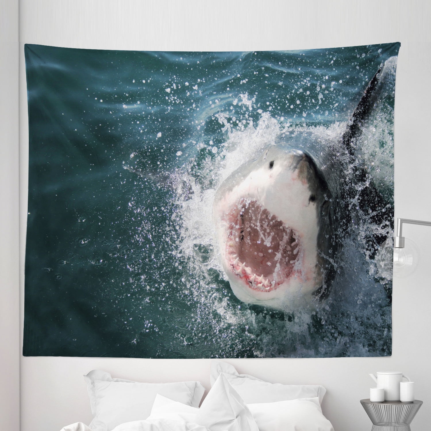 Shark Tapestry, Wild Animal in the Sea Attacking Showing the Mouth and ...