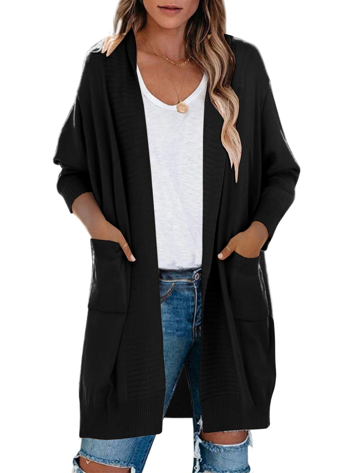 MURMUREY Womens Open Front Chunky Knit Cardigan Long Sleeve Sweater ...