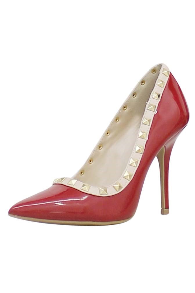 Luxury Divas Womens Red Patent Leather Pumps With Gold Studs - Walmart.com