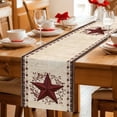 Country Star Table Runner, Red Stars Berry Linen Texture Brown Plaid ...