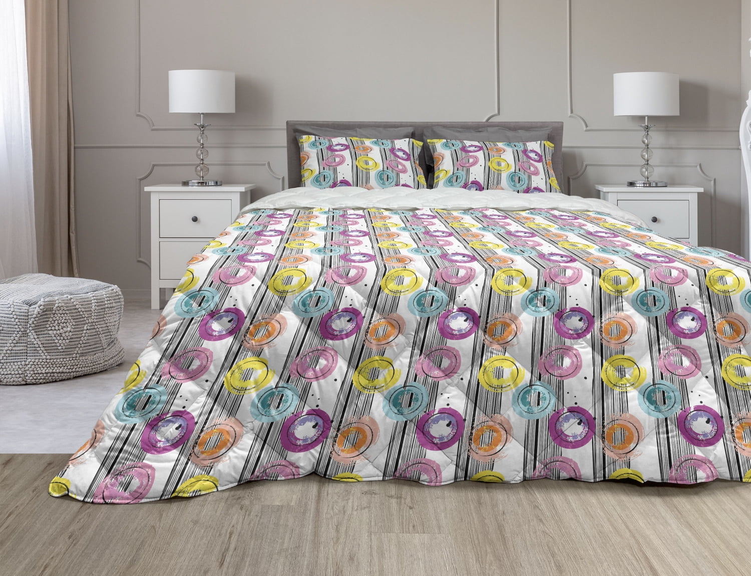 Grunge Comforter & Sham Bedding Set, Music Records Vinyl Style Murky ...