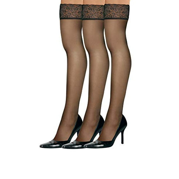 Hanes Women`s Set of 3 Silk Reflections Lace Top Thigh Highs CD, Barely ...