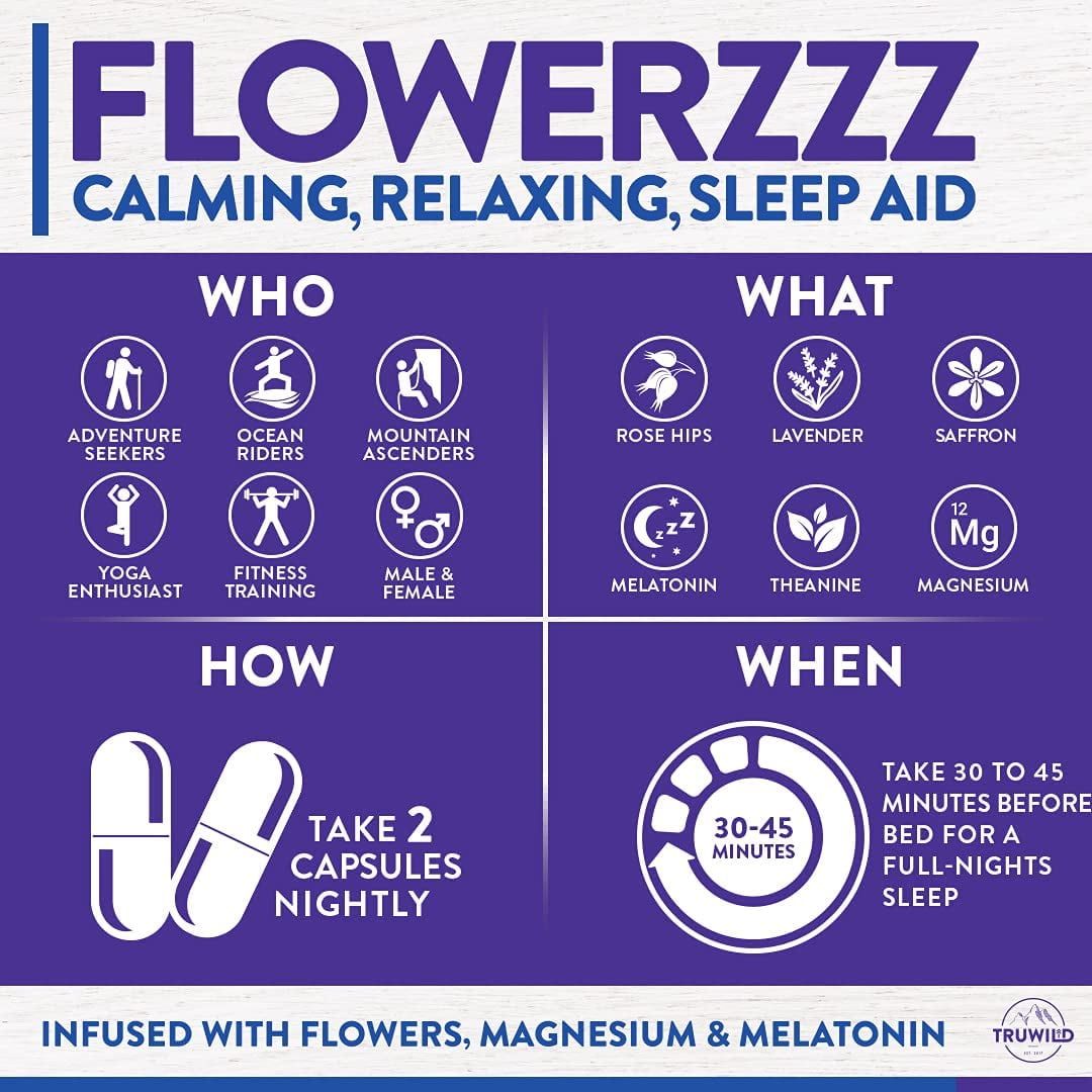 TRUWILD FlowerZZZ Natural Herbal Sleep Aid Infused w/ Calming Flowers ...