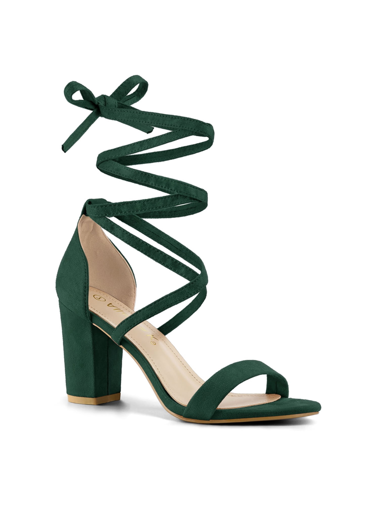 Allegra K Women's Solid Color Strap Block Heel Lace up Sandals ...