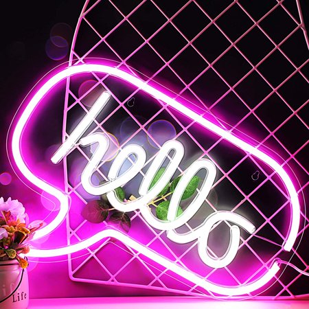 Hello LED Neon Light Sign 17 x 12.2 Inches Wall Art Decorative, White ...