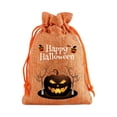 3.9 Inch Halloween Linen Candy Bags, Spooky Pumpkin Printed Drawstring ...