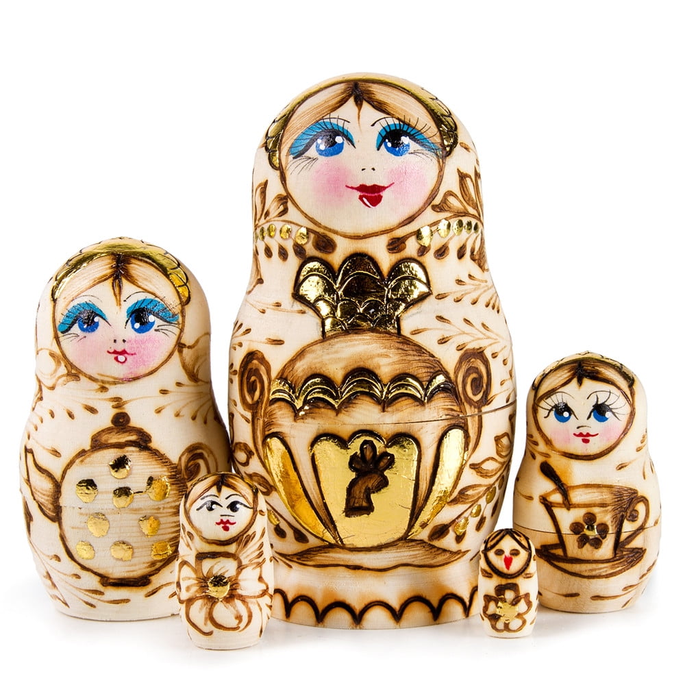 Samovar Small Nesting Doll (5 pc.) Hand-painted Wood Stacking Nesting ...