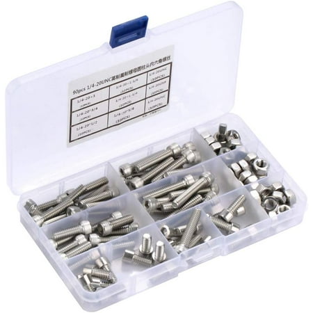 Hex Socket Cap Head Bolts 90pcs 1/4-20UNC Stainless Steel Hex Screw ...
