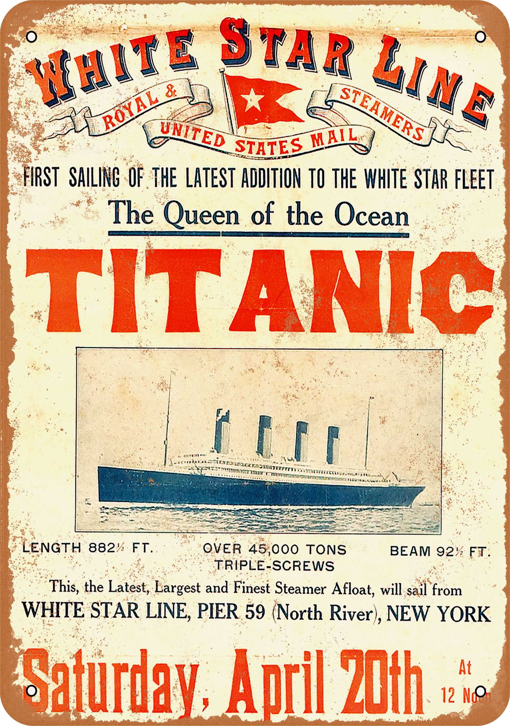 10 x 14 METAL SIGN - 1912 White Star Line Titanic First Sailing ...