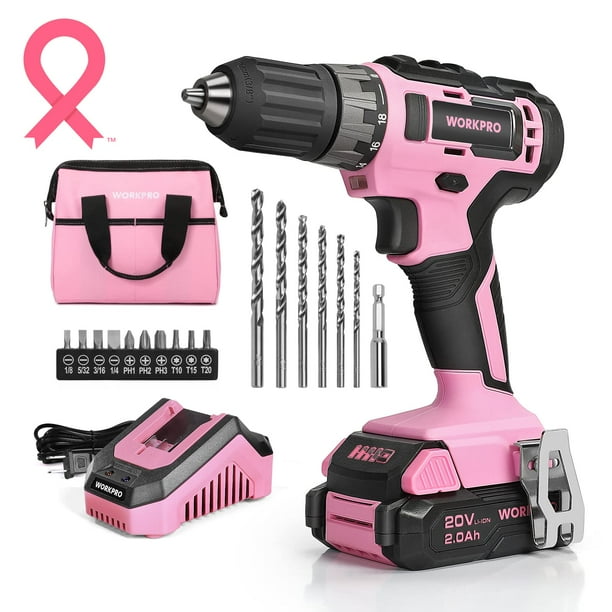 Taladro inalámbrico WORKPRO 20V rosa 2.0Ah con cargador | Walmart en línea