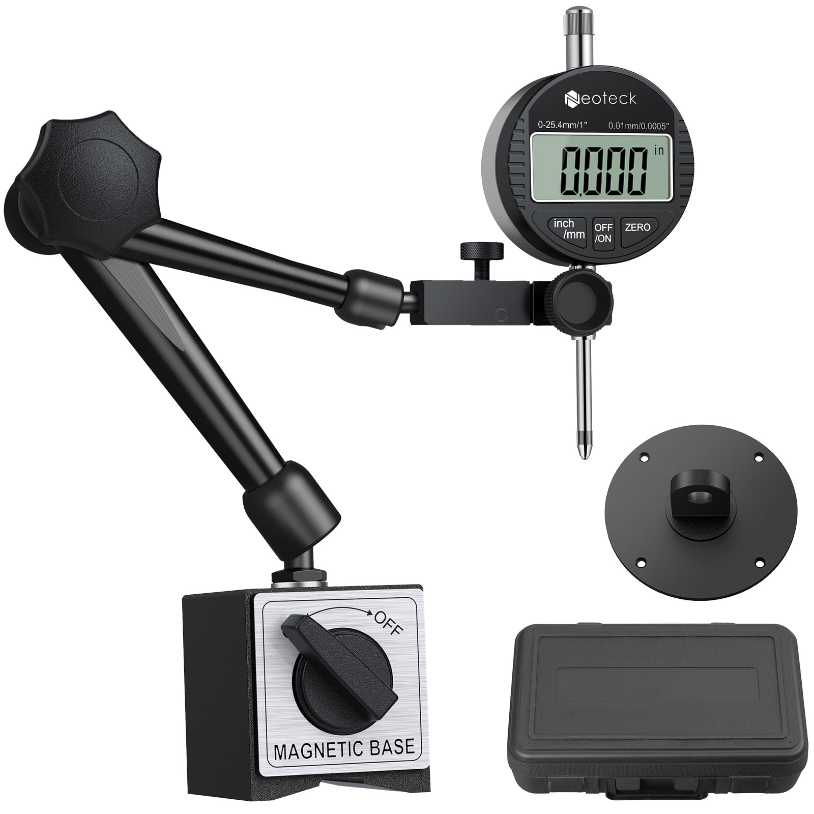 Neoteck Dial Indicator 0 25 4mm 1 Inch 176 Lbs Magnetic Base Holder