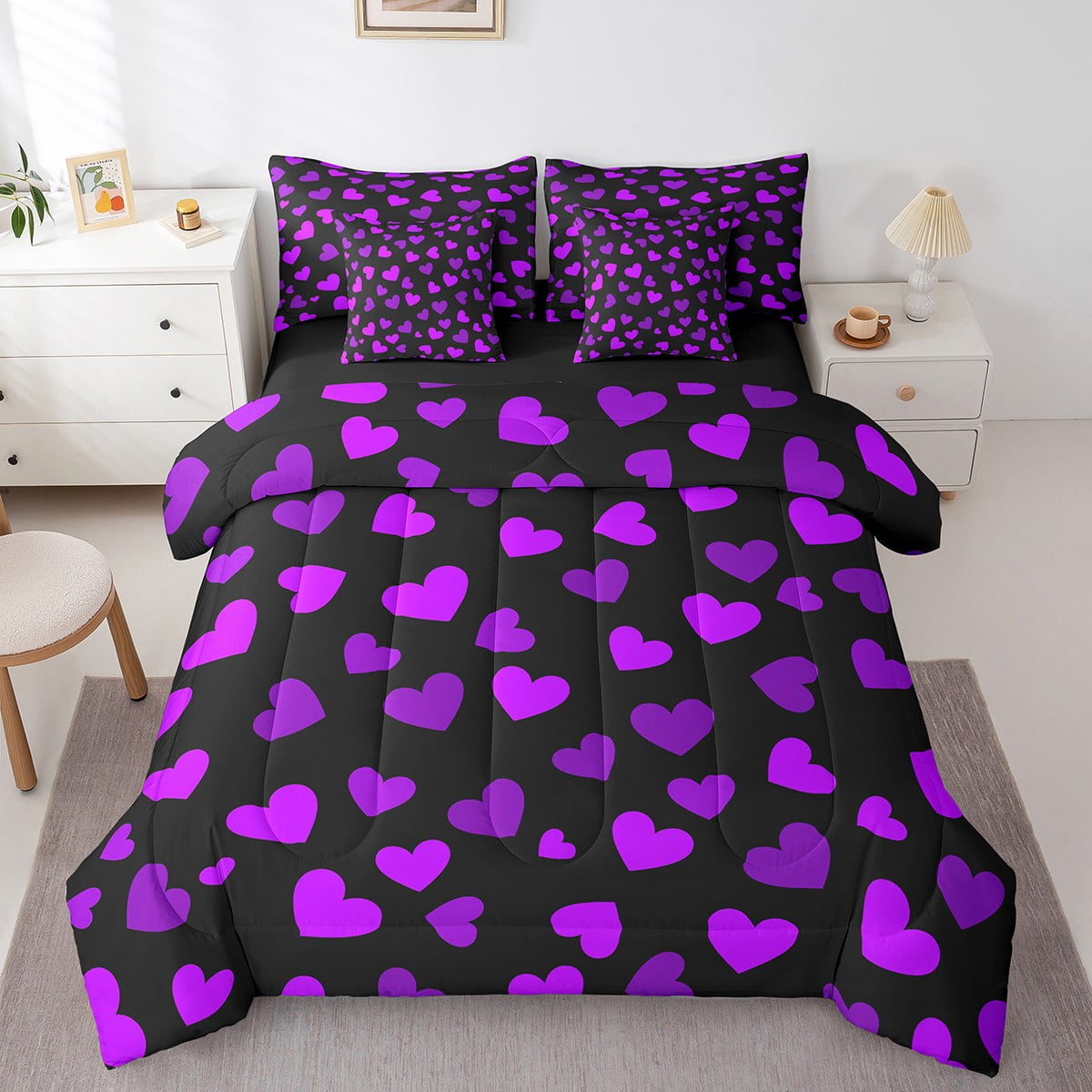 Click here for Erosebridal Purple Hearts Twin Bedding Set 7 Piece... prices