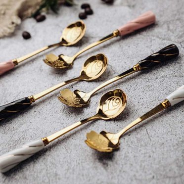 Pretty Comy Chic Stainless Steel Spoon Ceramic Handle Ice Cream Fruit ...