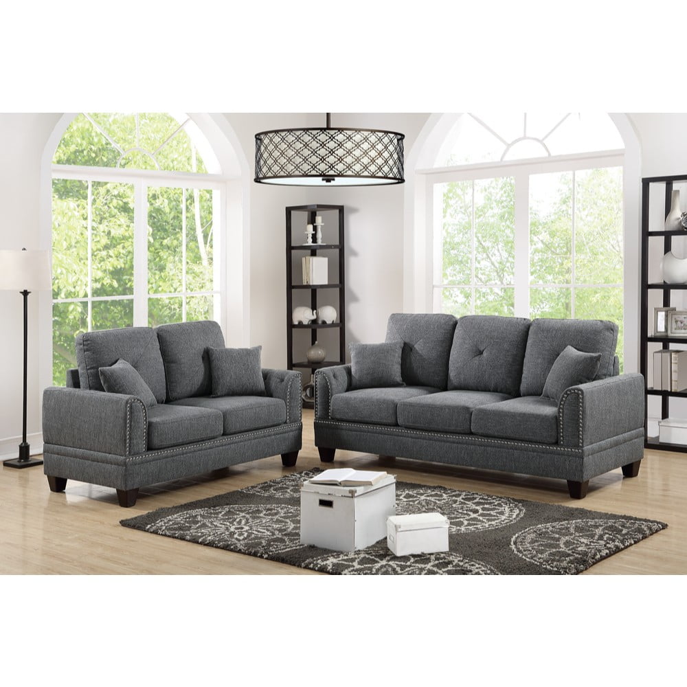 Polyfiber 2 Piece Sofa Set With Nail head Trims In Gray - Walmart.com ...