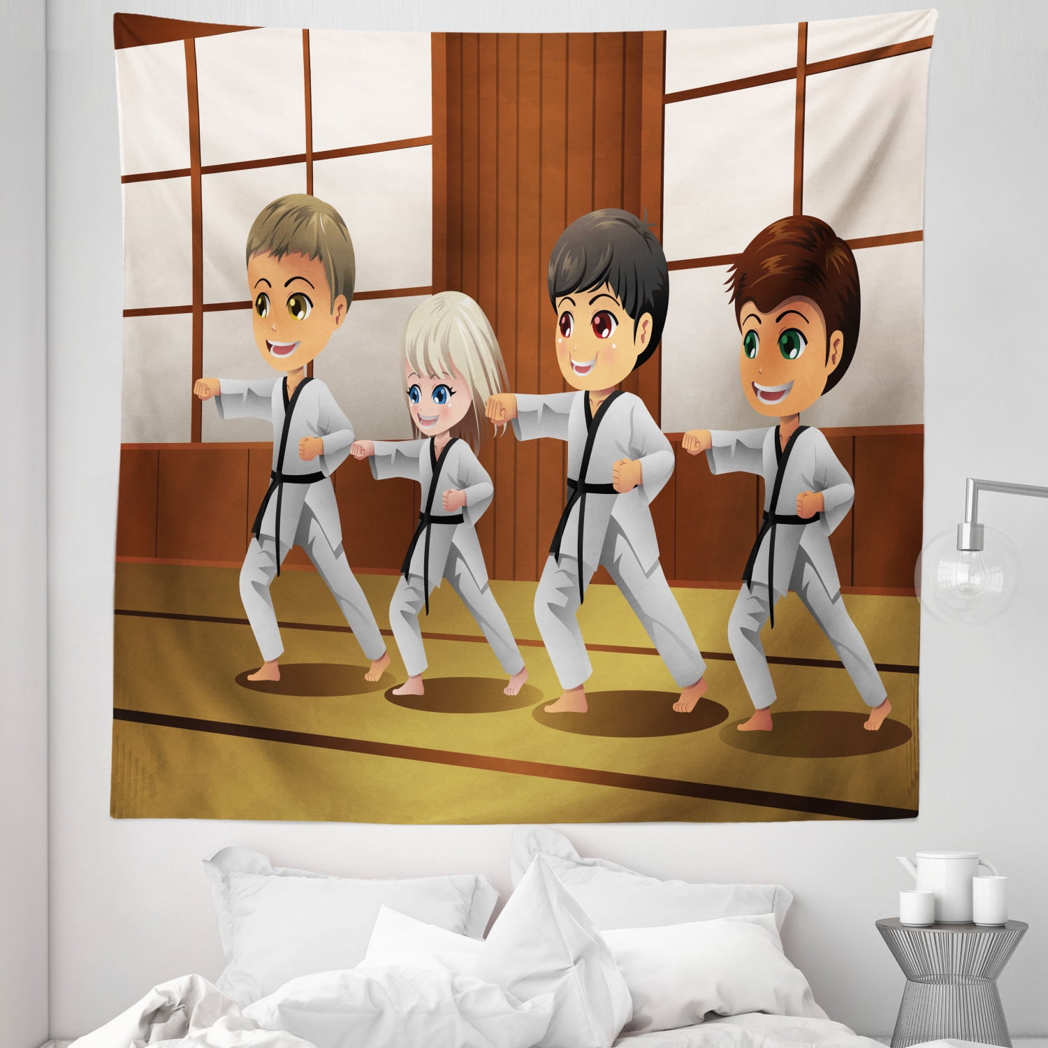 Karate Tapestry, Practicing Self Defence Martial Arts in Dojo Funny ...