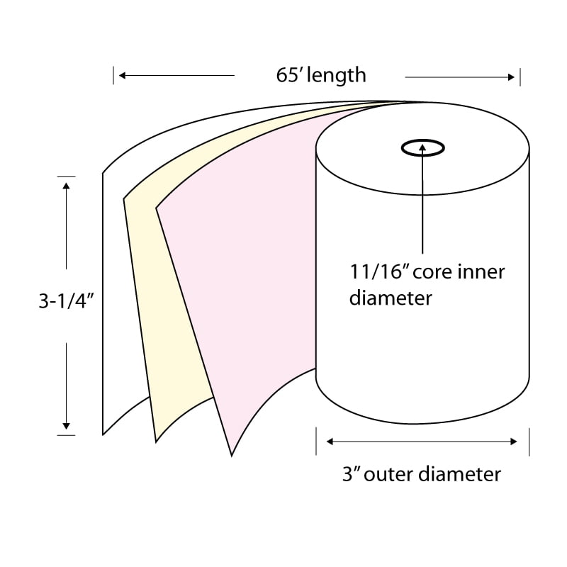 3-1/4" x 65' 3-Ply Carbonless Paper POS Rolls (Carton of 50 Rolls ...